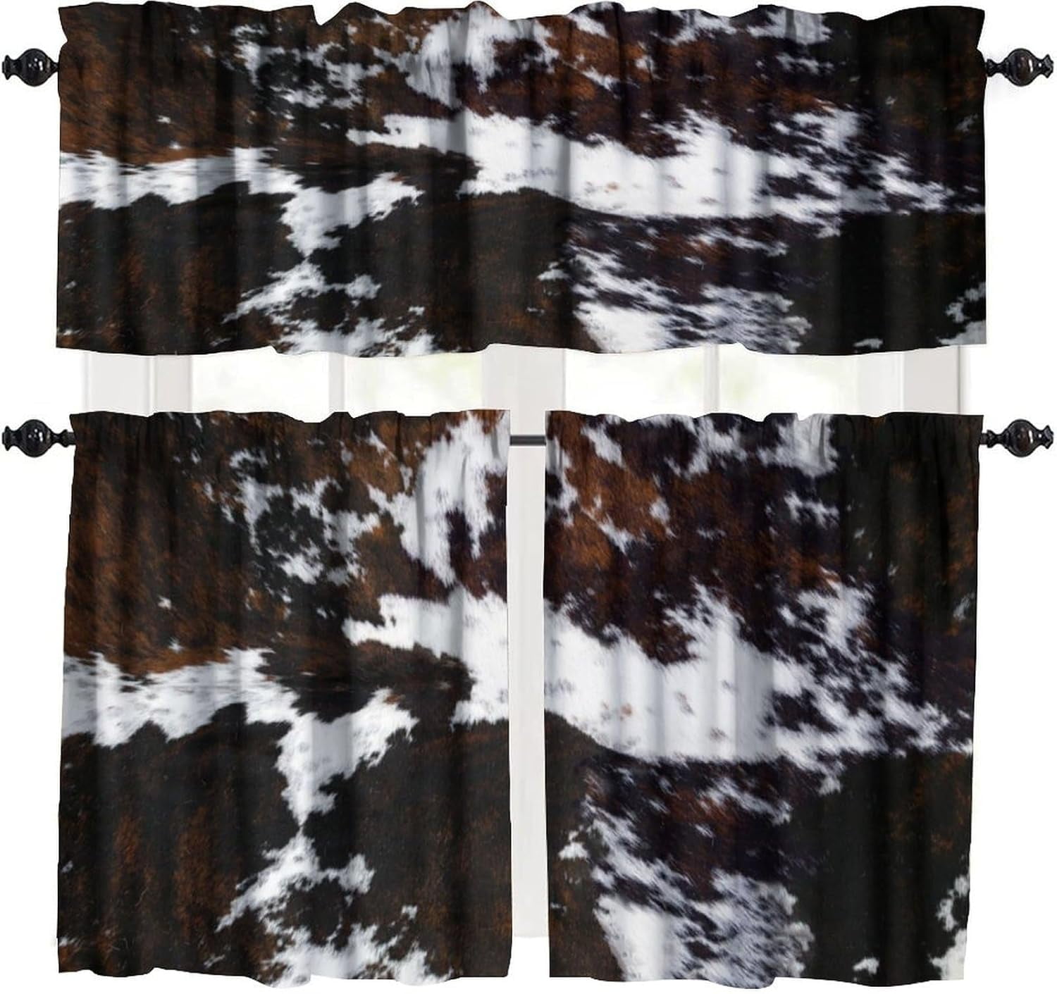 Cow Print Valance Curtain for Kitchen, Rustic Western Cow Print Brown ...