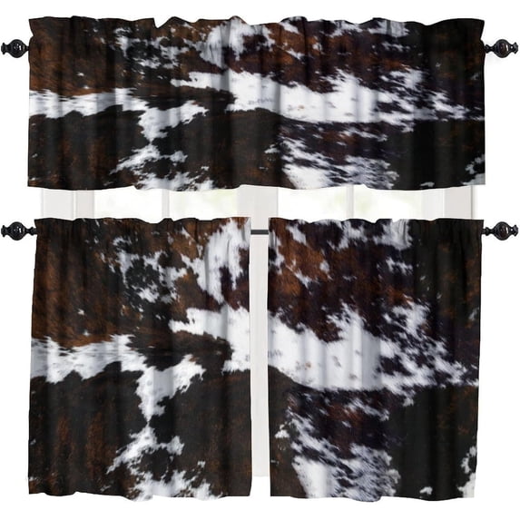 Cow Print Valance Curtain for Kitchen, Rustic Western Cow Print Brown ...