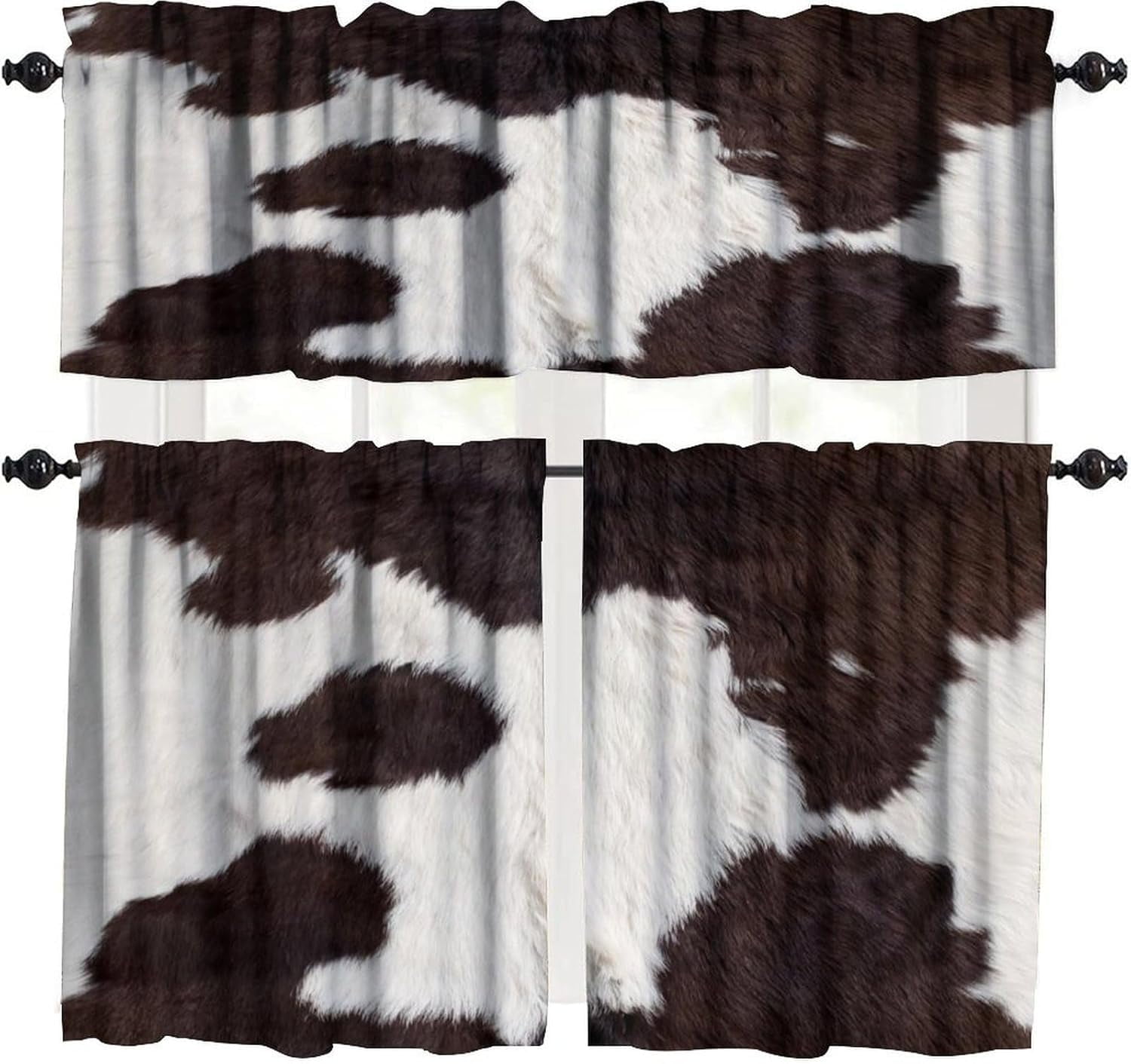 Cow Print Valance Curtain for Kitchen, Window Treatment Animal Fur Skin ...