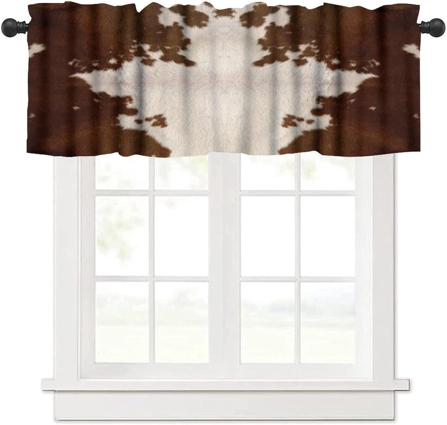 Cow Print Valance Curtain for Kitchen, Window Treatment Rustic Farm ...