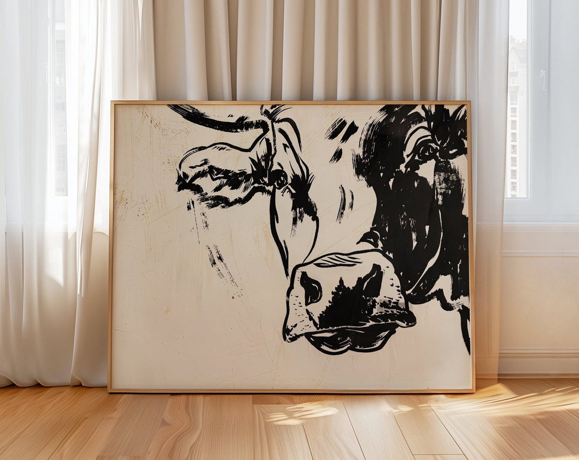 Cow Print Wall Art Vintage Print Farmhouse Wall Decor Cow Poster Rustic ...