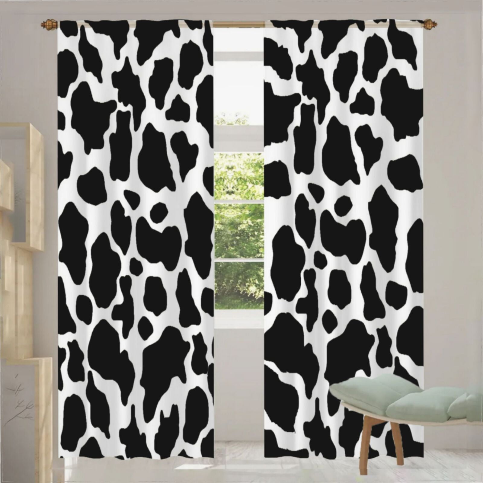 Cow Print Black White Sheer Window Curtains for Living Room Kitchen ...