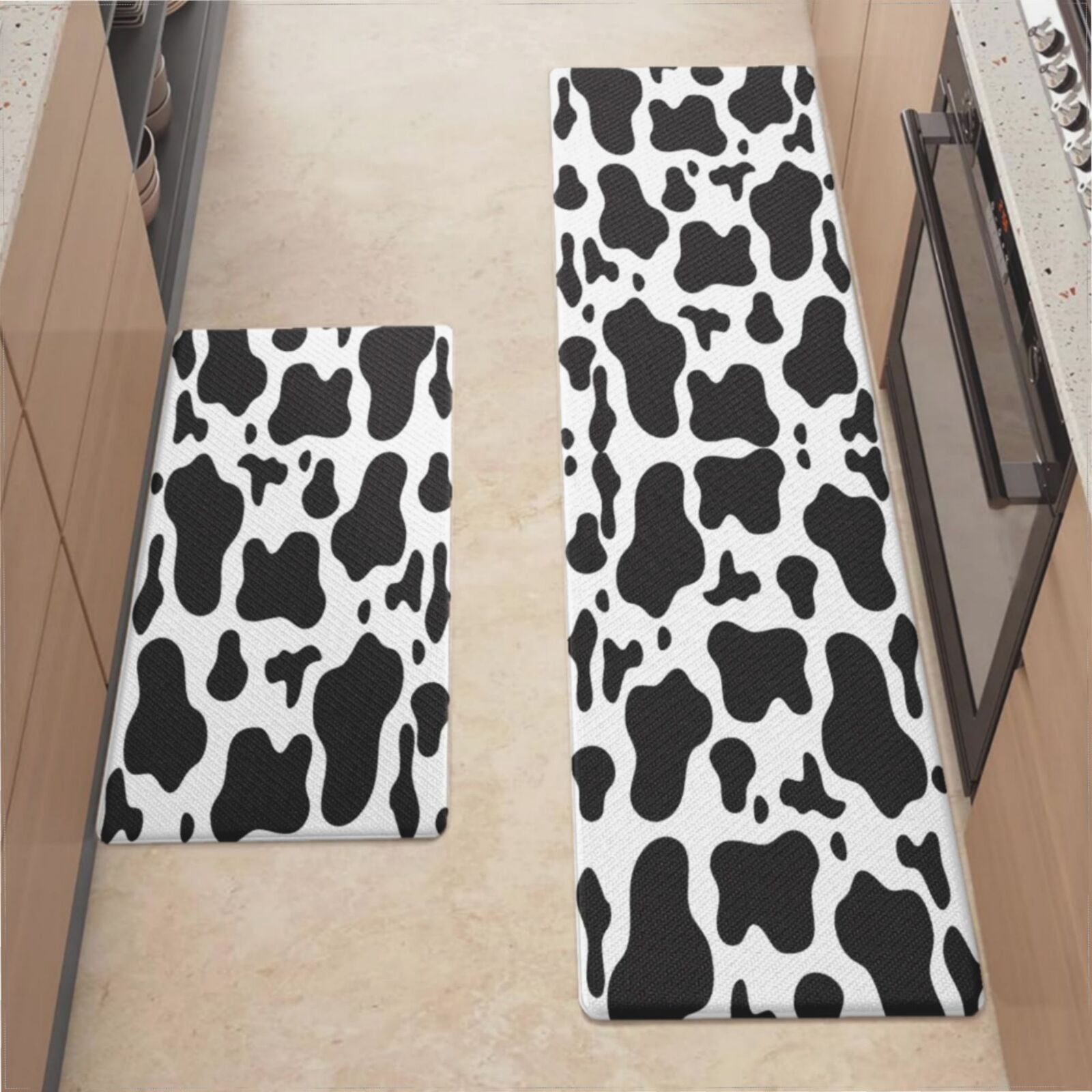 Cow PrintÂ Pvc Kitchen Mat Runner 2 Pieces Non Slip Washable Kitchen ...