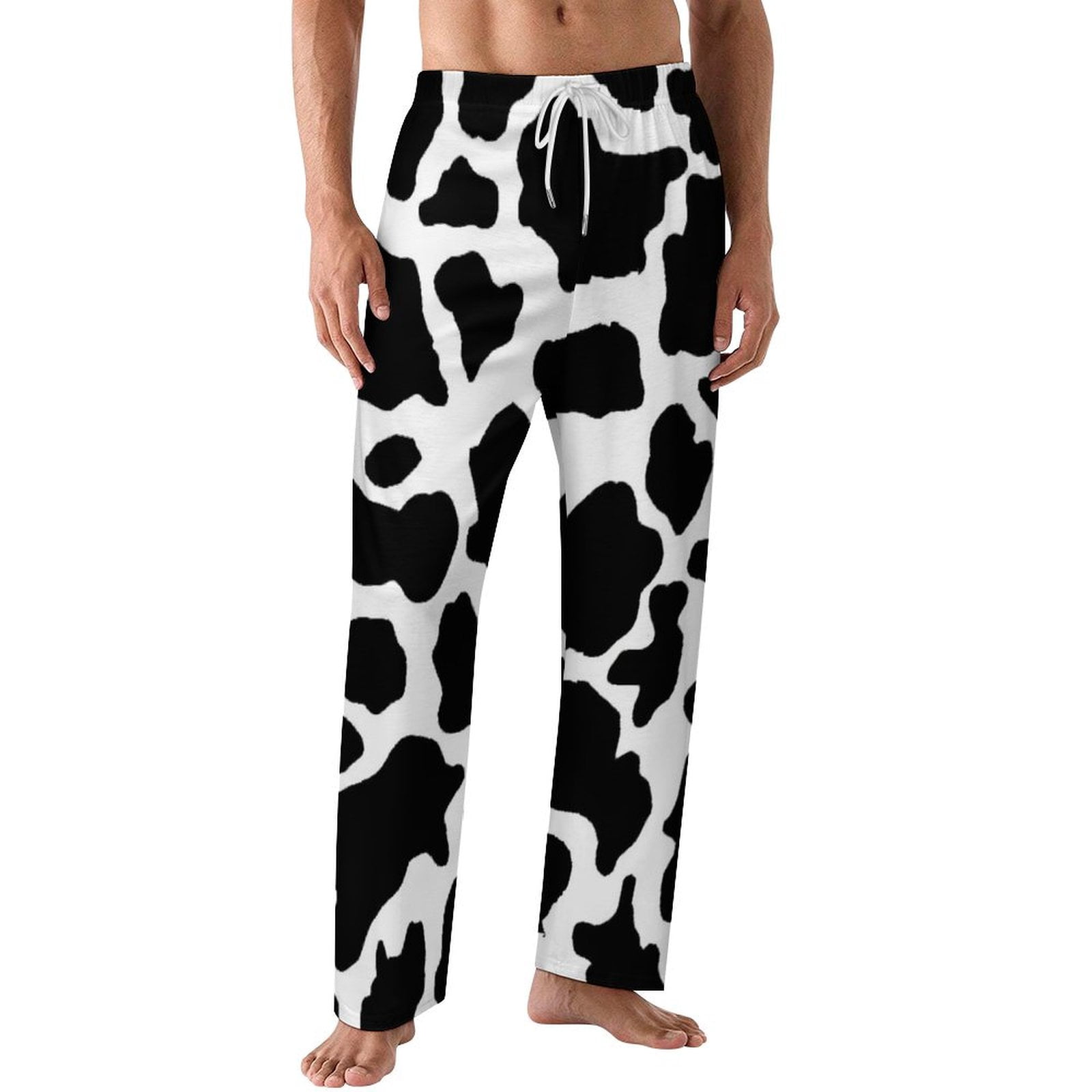 Cow Print black White Mens Pajamas Pajama Pants Mens Sleepwear Lounge ...