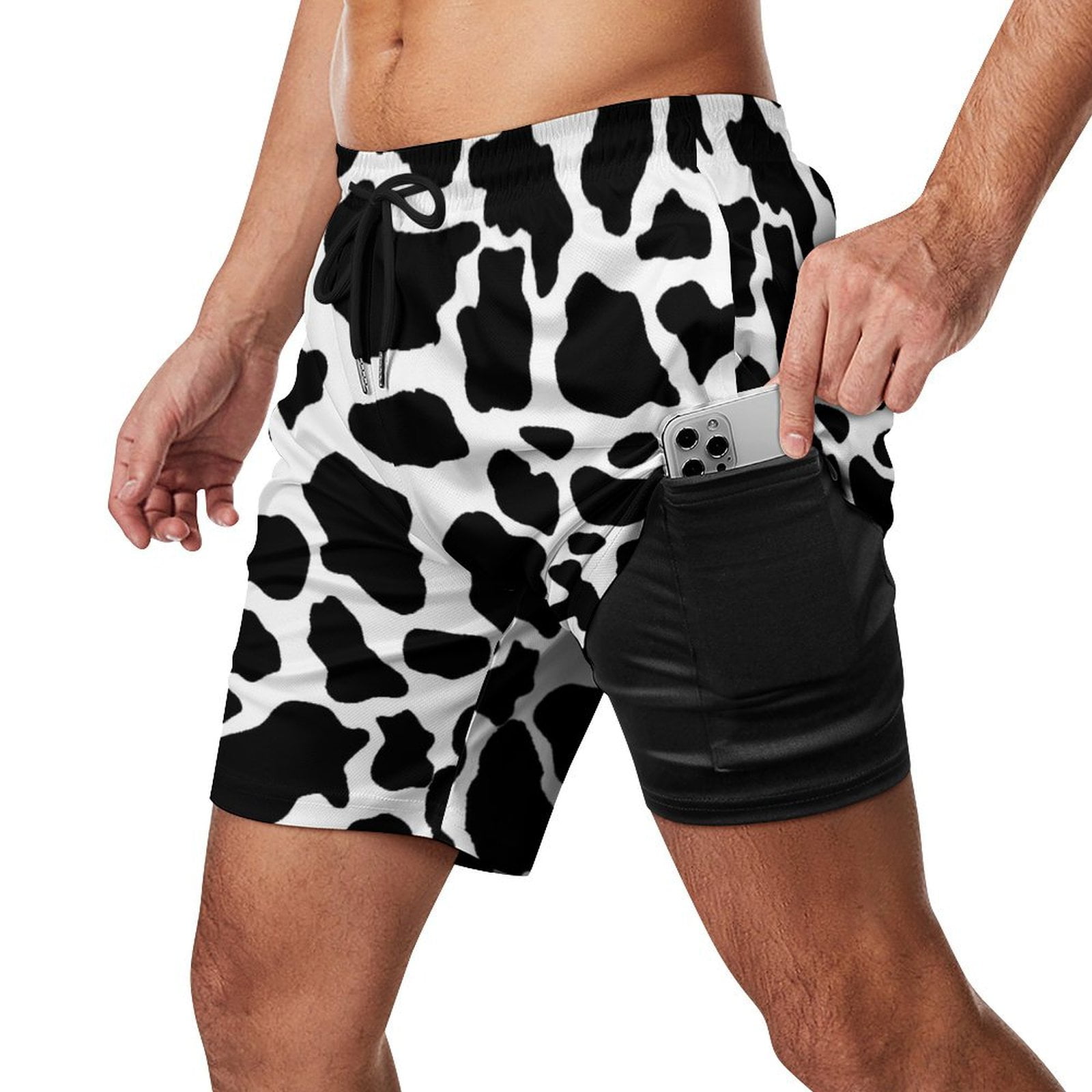 Cow Print black White Quick Dry Swimming Shorts For Men Swimwear ...