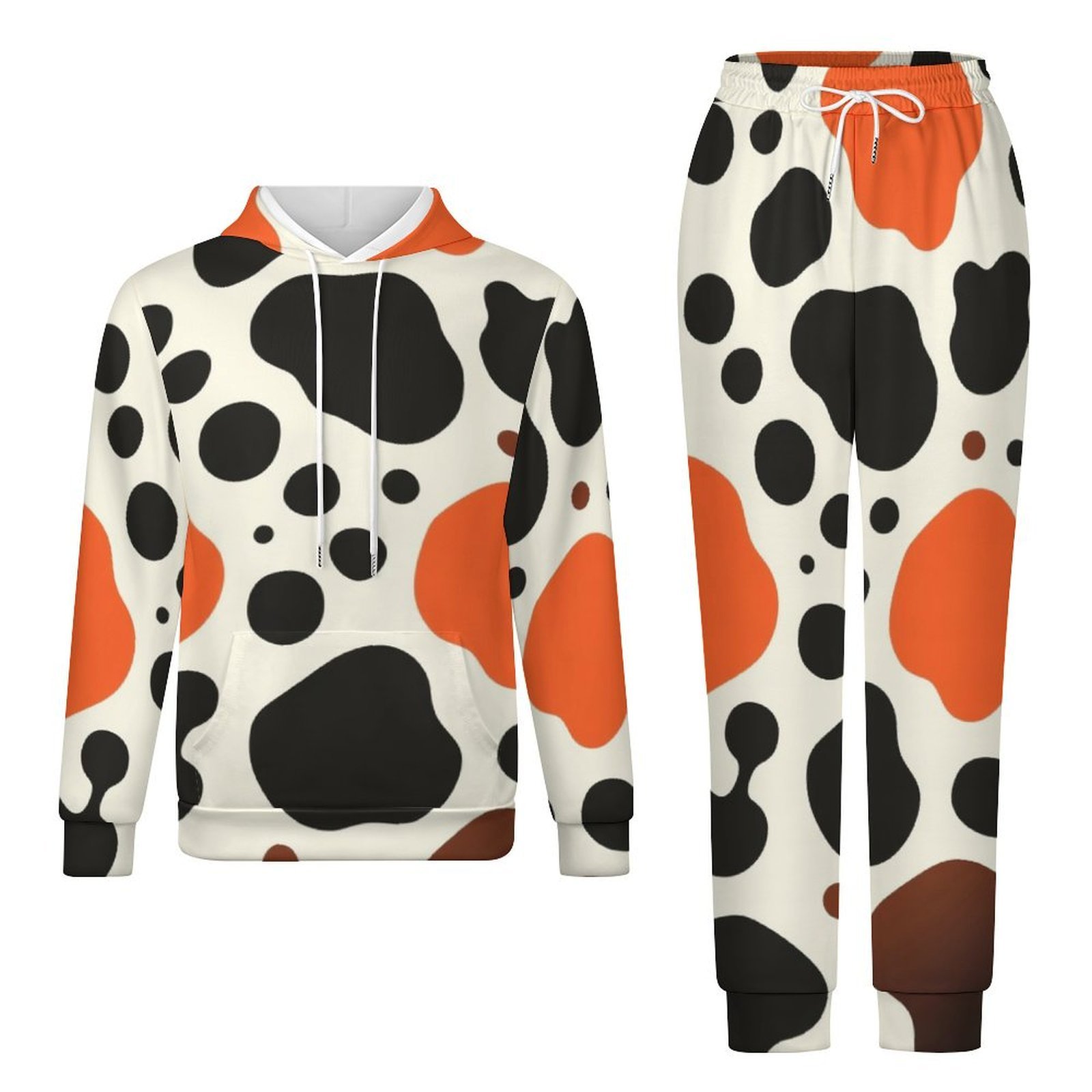 Cow Print with Orange Accents.(2) Hoodie And Pants Set Tracksuit Men ...
