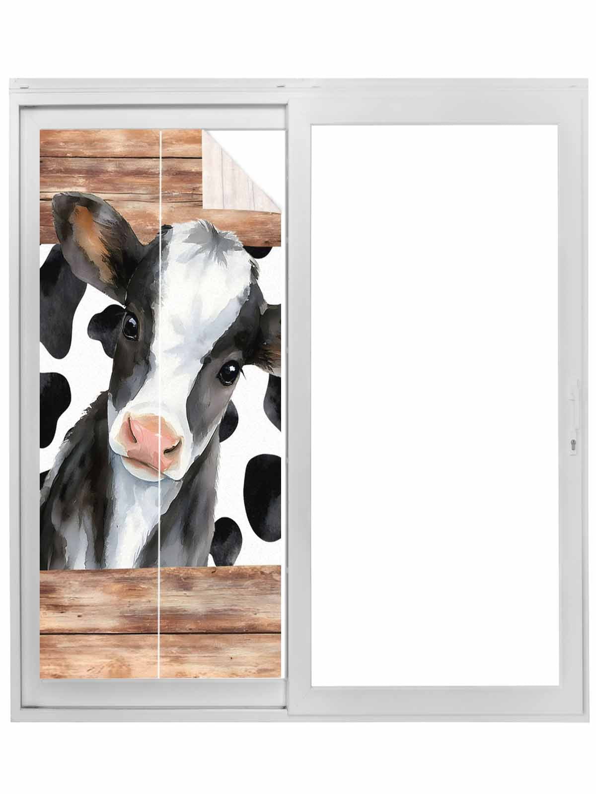 Cow Printed Window Privacy Film, Farmhouse Watercolor Country Wooden ...