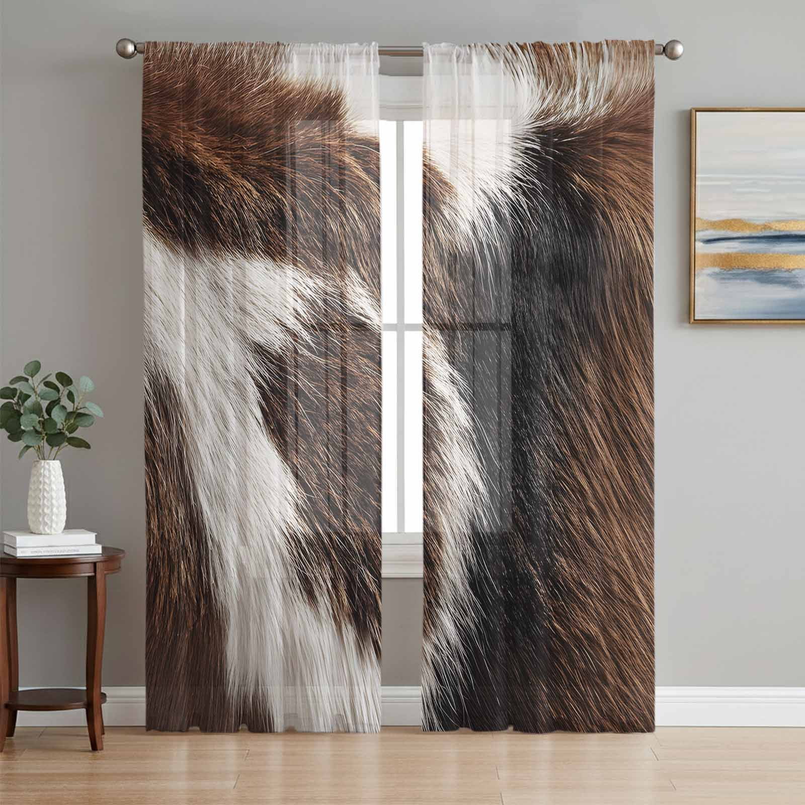 Cow Prints Sheer Curtains 63 Inch Length 2 Panels Set, Farmhouse ...