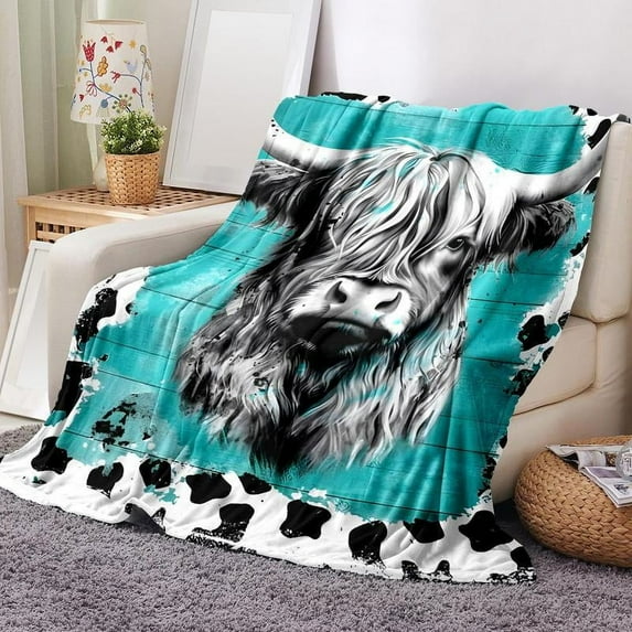 Cow Puzzle Pattern Flannel Blanket, 1 Count Soft Warming Bedding ...