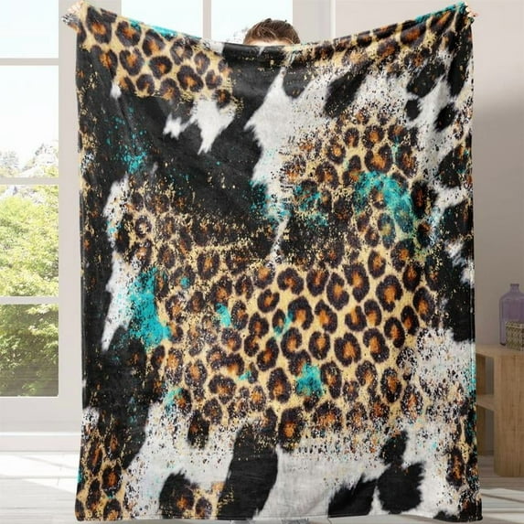 Cow Puzzle Pattern Flannel Blanket, 1 Count Soft Warming Bedding ...