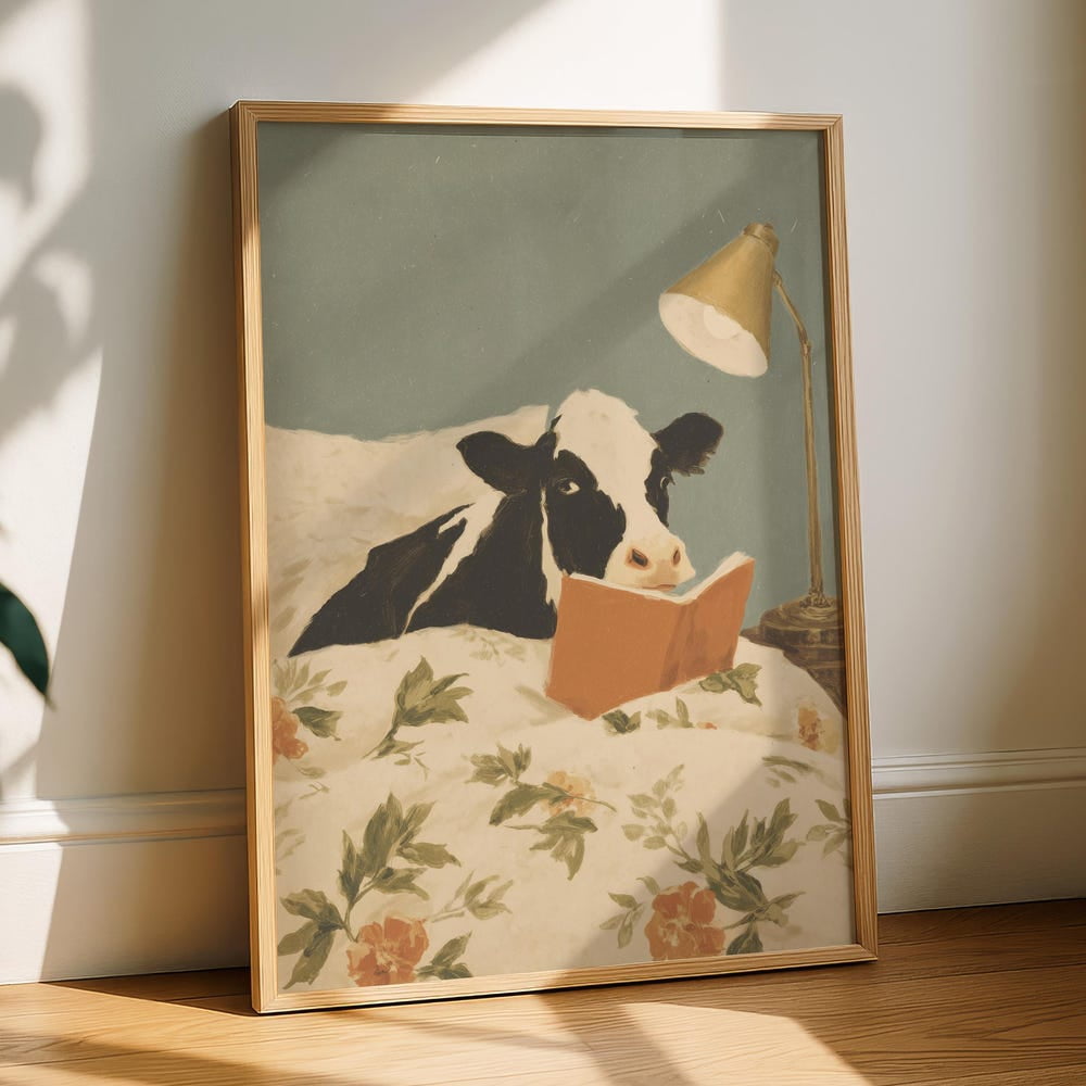 Cow Reading Print, Funny Cow Wall Art, Whimsical Animal Bedroom Decor ...