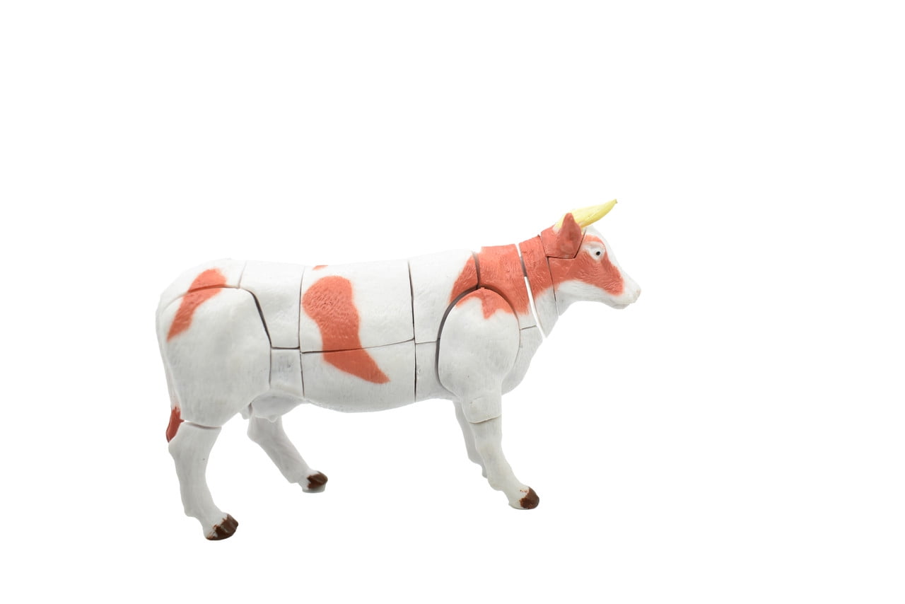 Cow Red and White Realistic 3D Puzzle Toy Model Plastic Replica Barn Animal, Kids Educational ...