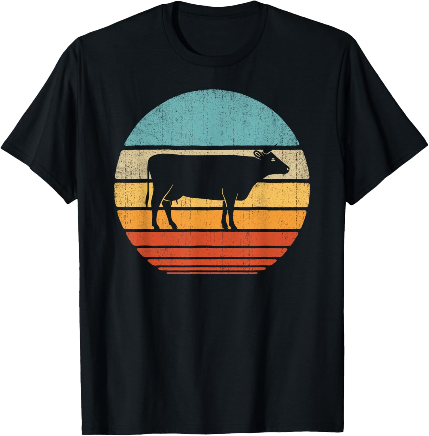 Cow Retro Vintage 60s 70s Sunset Farm Animal Dairy Farmer T-Shirt ...