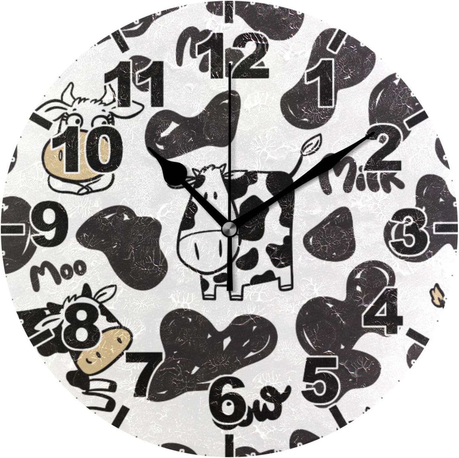 Cow Round Wall Clock, Battery Operated Silent Non Ticking Desk Clock ...