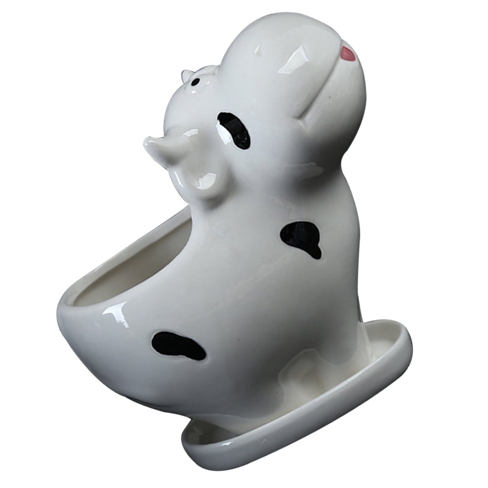 BESTOYARD Desk Flower Pot Ceramic Cow Shape White 1pc Planting ...