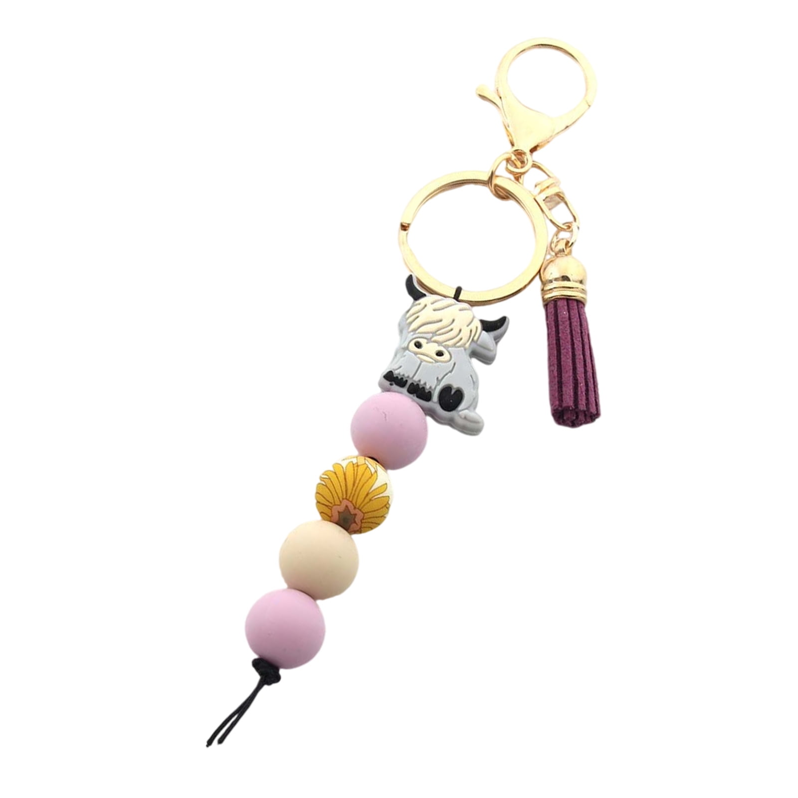 Cow Shaped Keychain Fashionable Tassels and Silicone Bead Key Holder ...