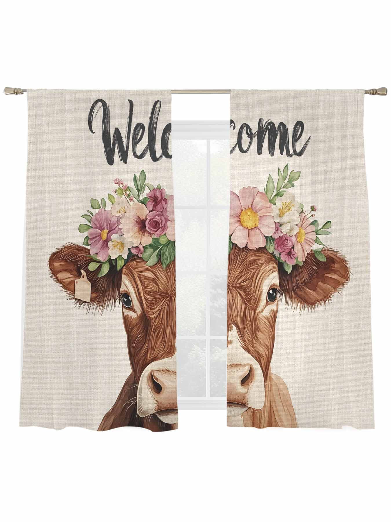 Cow Sheer Curtains 2 Panels Set Welcome Sheer Window Curtains Light ...