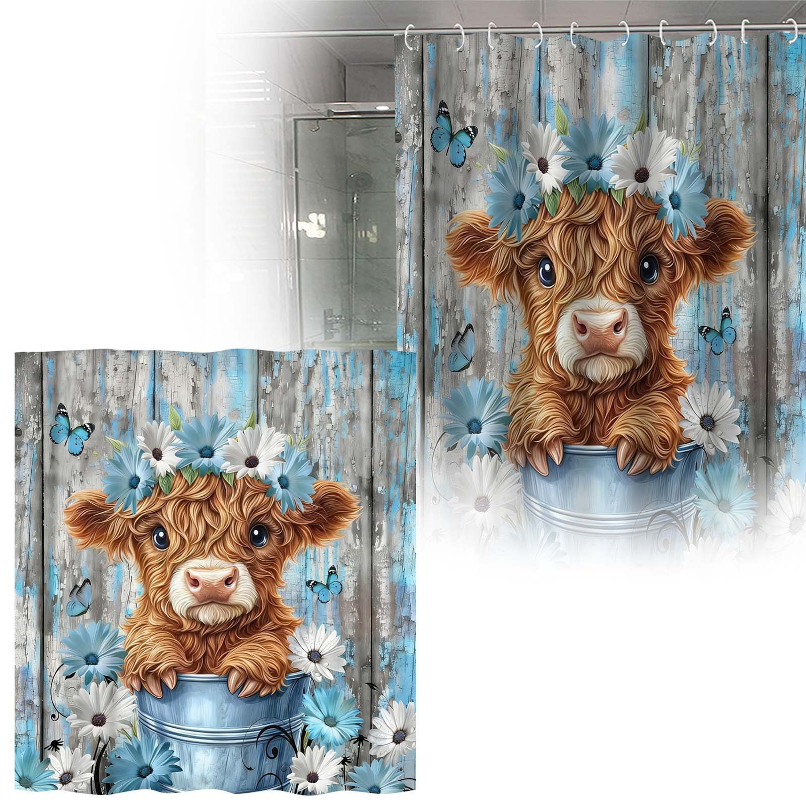 Cow Shower Curtain Farmhouse Floral Funny Cute Cow Shower Curtains ...