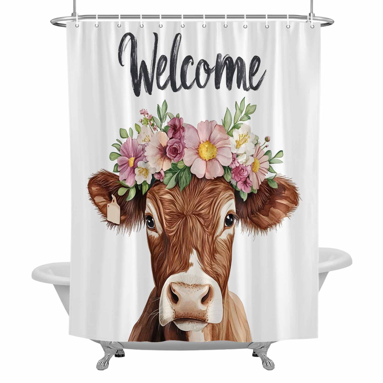 Cow Shower Curtain for Bathroom, Welcome Waterproof Cloth Fabric ...