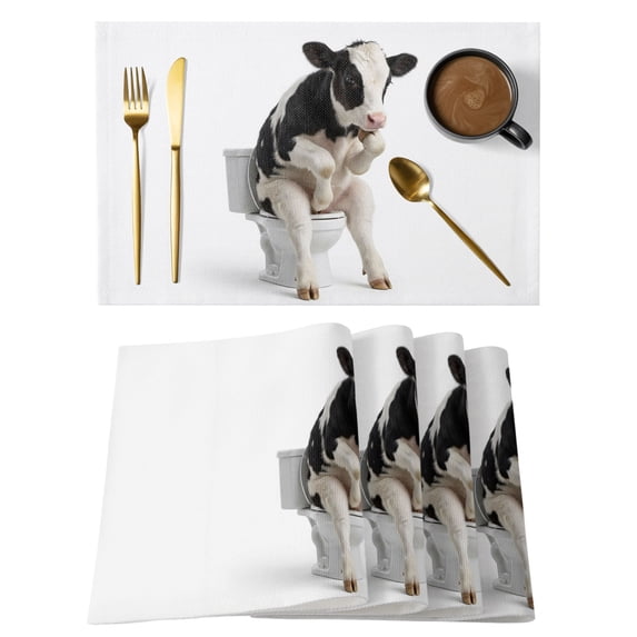 Cow Sitting on The Toilet Thinking Cotton Linen Placemats Set of 6 ...