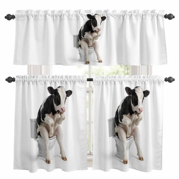 Cow Sitting on The Toilet Thinking Kitchen Curtains Valance and Tier ...