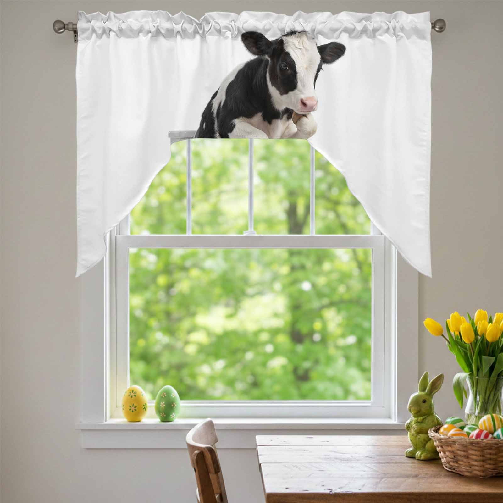 Cow Sitting on The Toilet Thinking Swag Valances for Kitchen Window ...