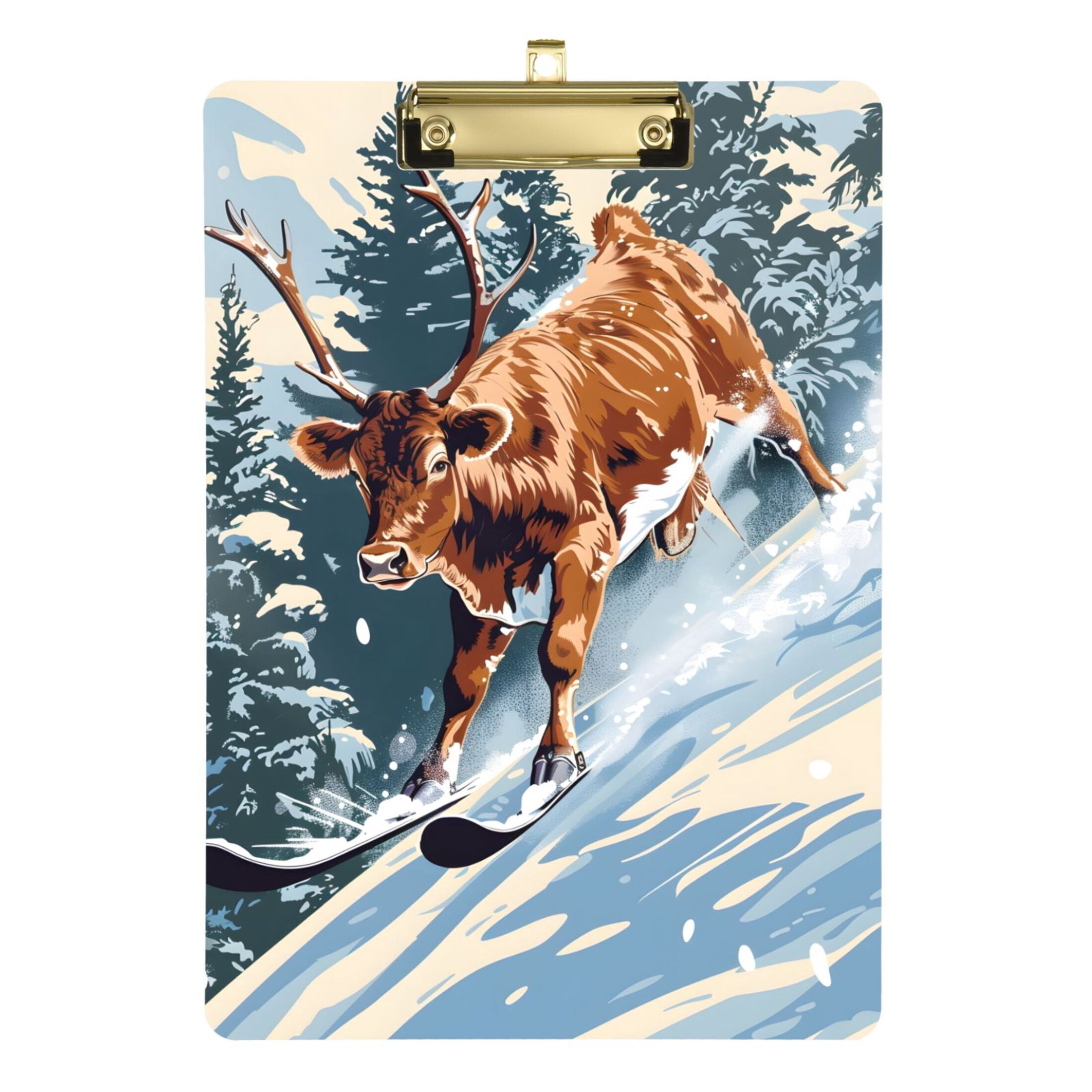 Cow Skiing Snow Mountain Forest Winter Acrylic Clipboard Drawing Board ...