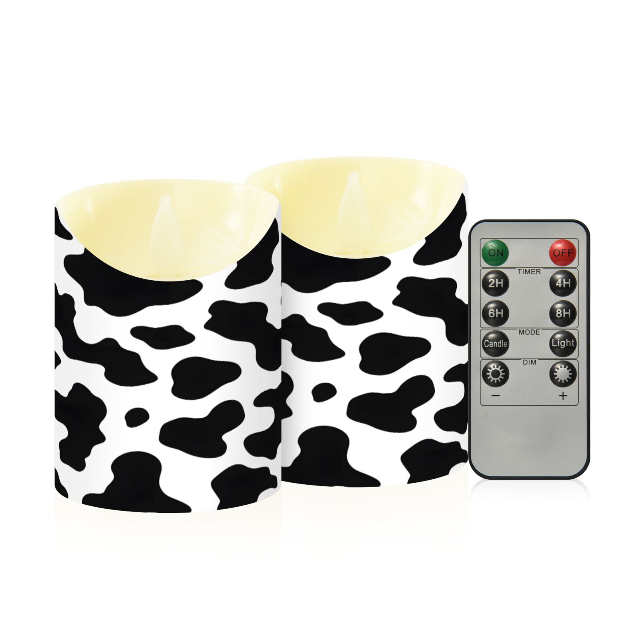 Cow Skin Pattern Flameless Candles 2 PCS with Remote Realistic Moving ...
