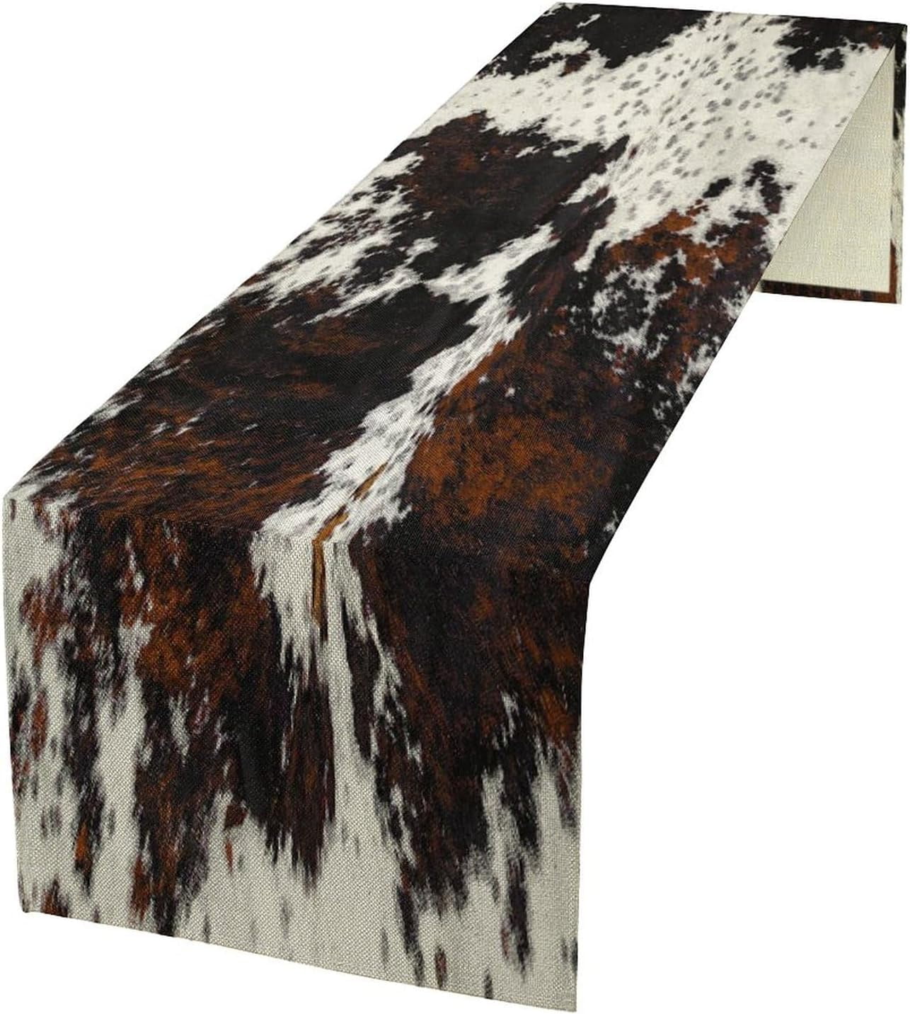 Cow Skin Print Table Runner, Rustic Cottage Country Farm Animal Fur ...
