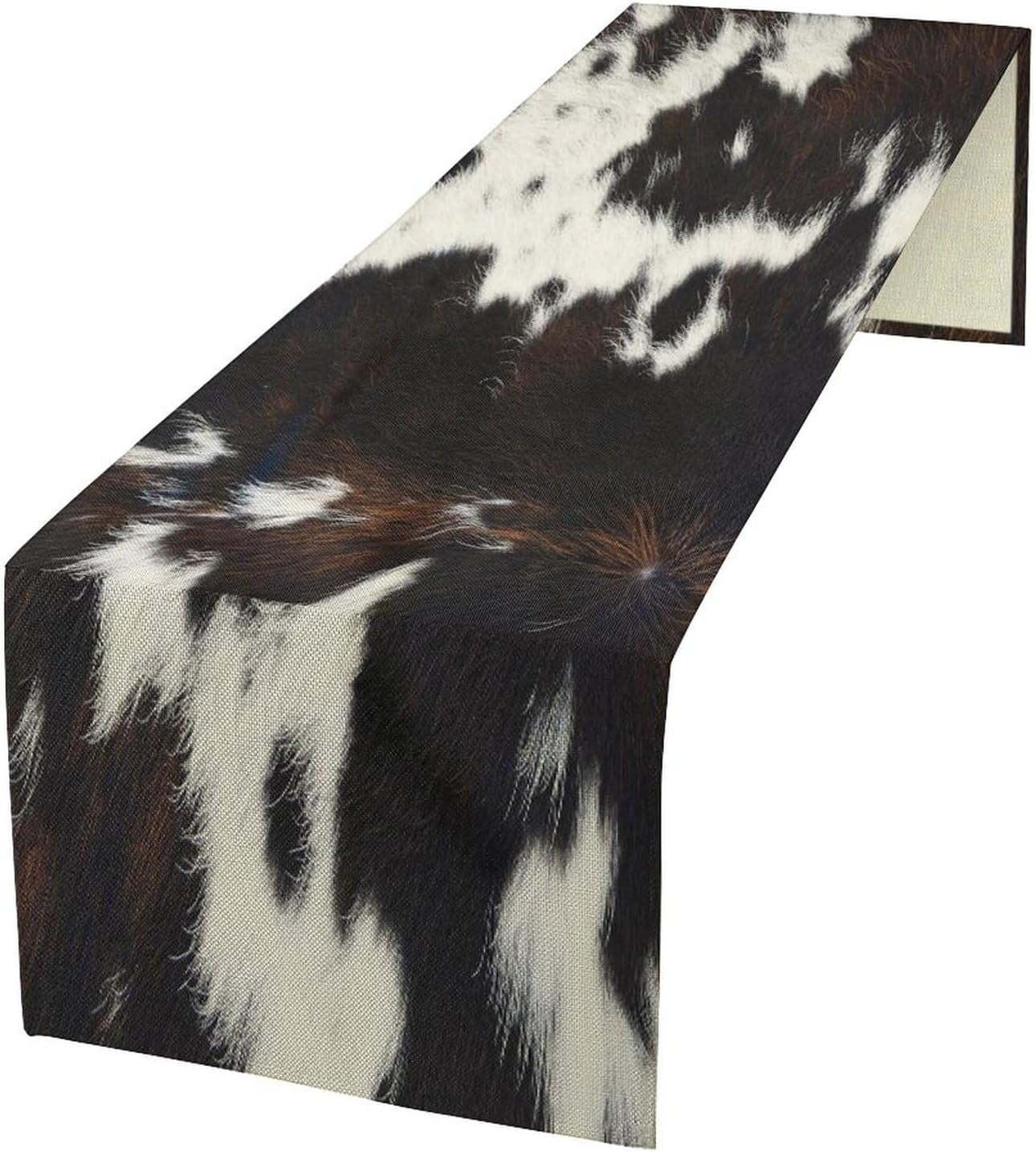 Cow Skin Print Table Runner, Rustic Country Farmhouse Animal Fur Skin ...