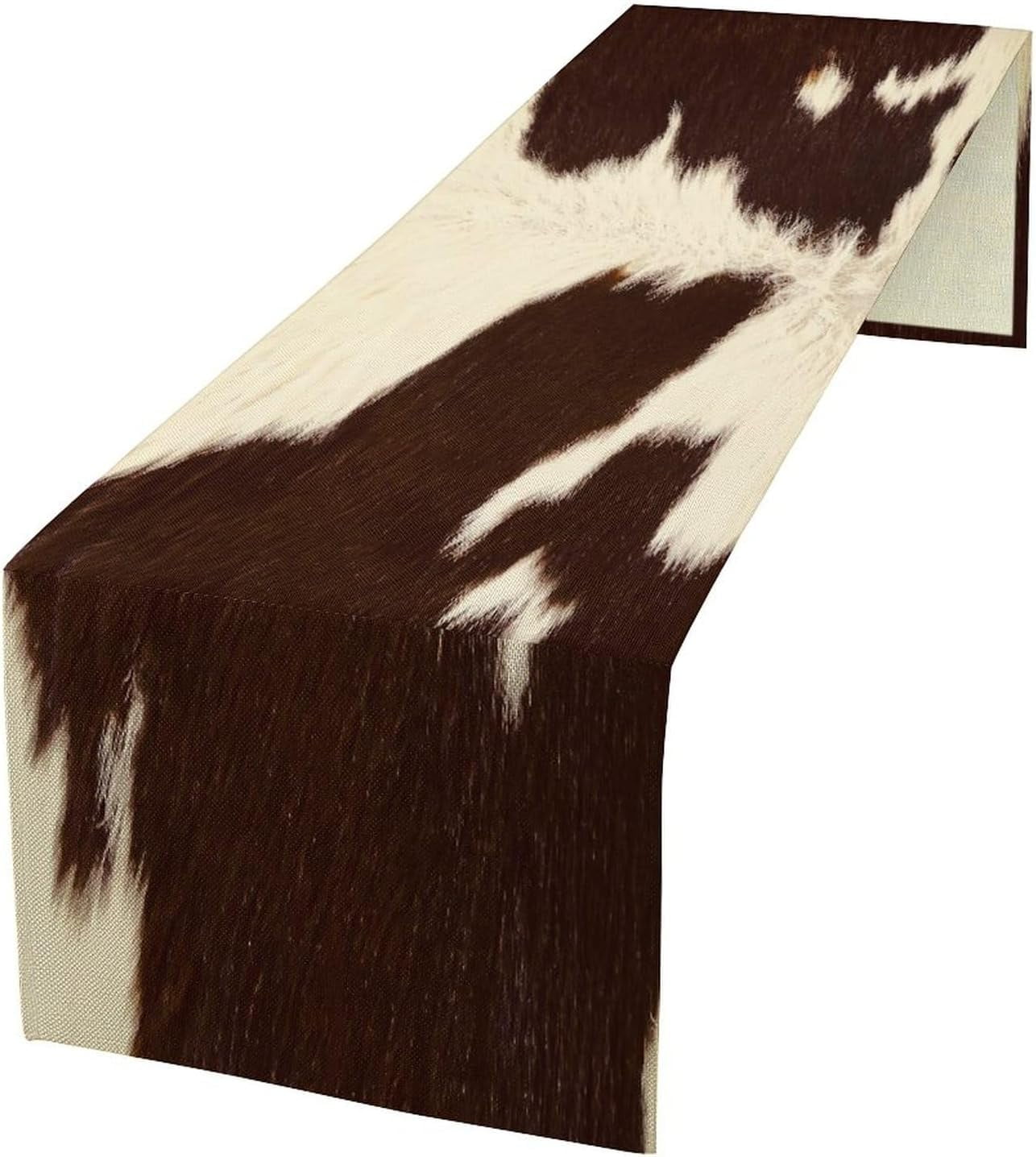 Cow Skin Print Table Runner, Rustic Farmhouse Cottage Animal Fur Skin ...