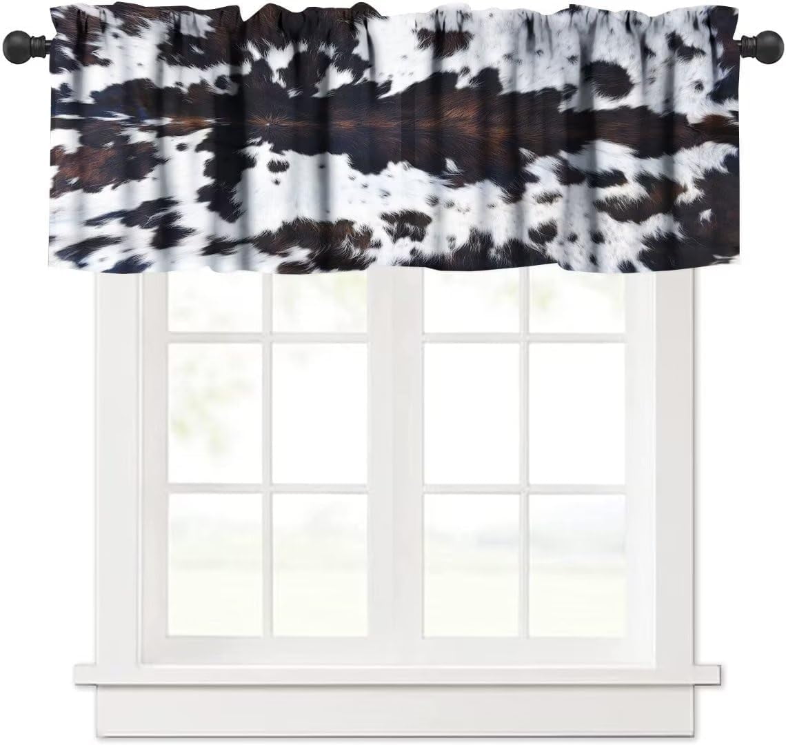 Cow Skin Window Valance Curtain, Rustic Farmhouse Animal Fur Skin Black ...