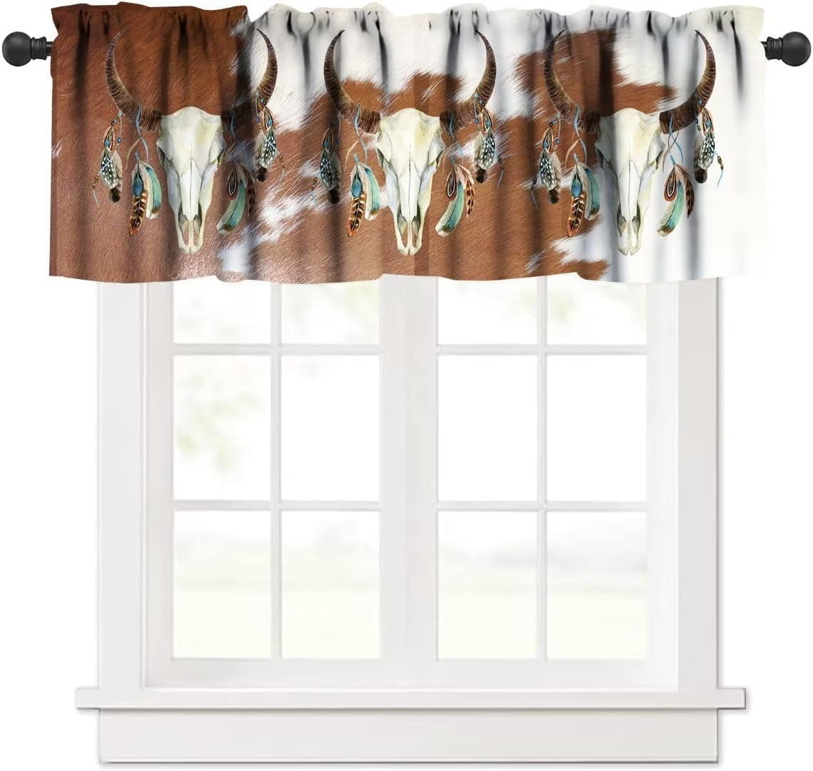 Cow Skin Window Valance Curtain, Western Farm Country Cottage Cow Head ...