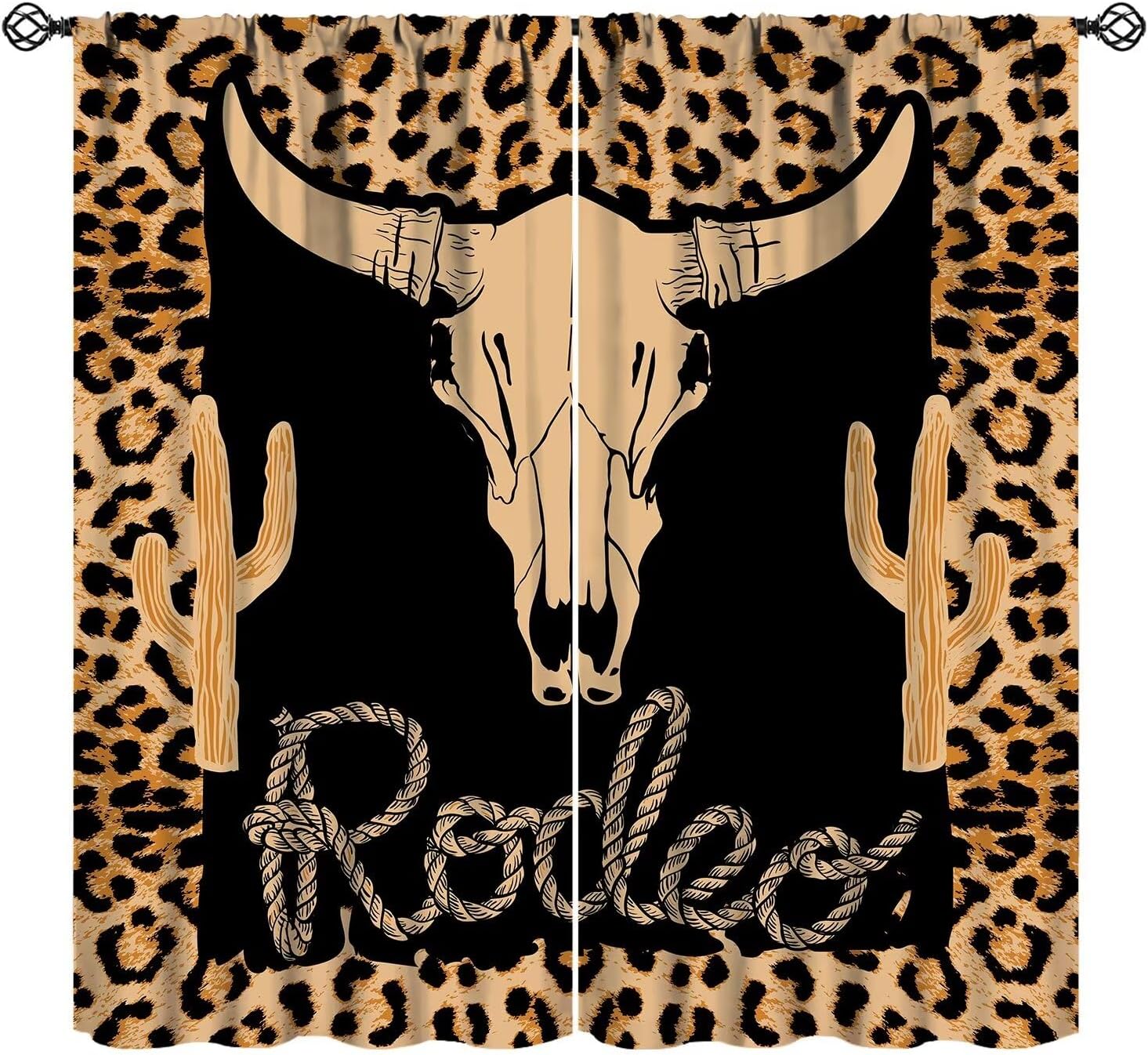 Cow Skull Blackout Curtains Vintage Rustic Wild West Cactus Bull Skull ...