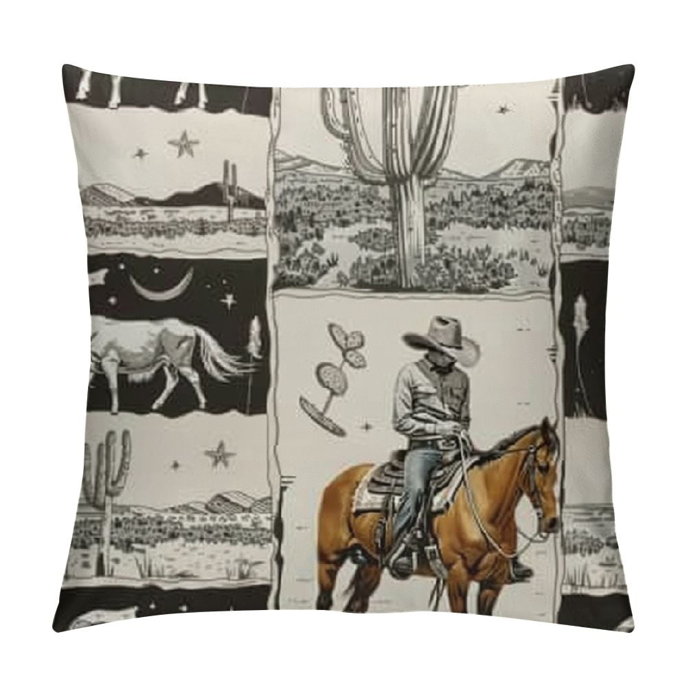 Cow Skull Cactus Rustic Throw Pillow Cover Single Pack,Cowboy Boots ...
