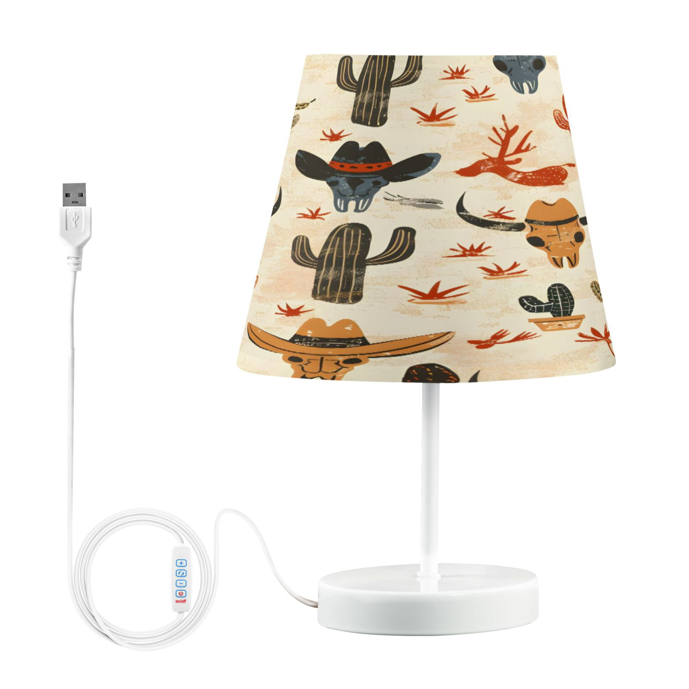 Cow Skull with Hat and Cactus Desk Lamp LED Table Nightstand Lamps with ...