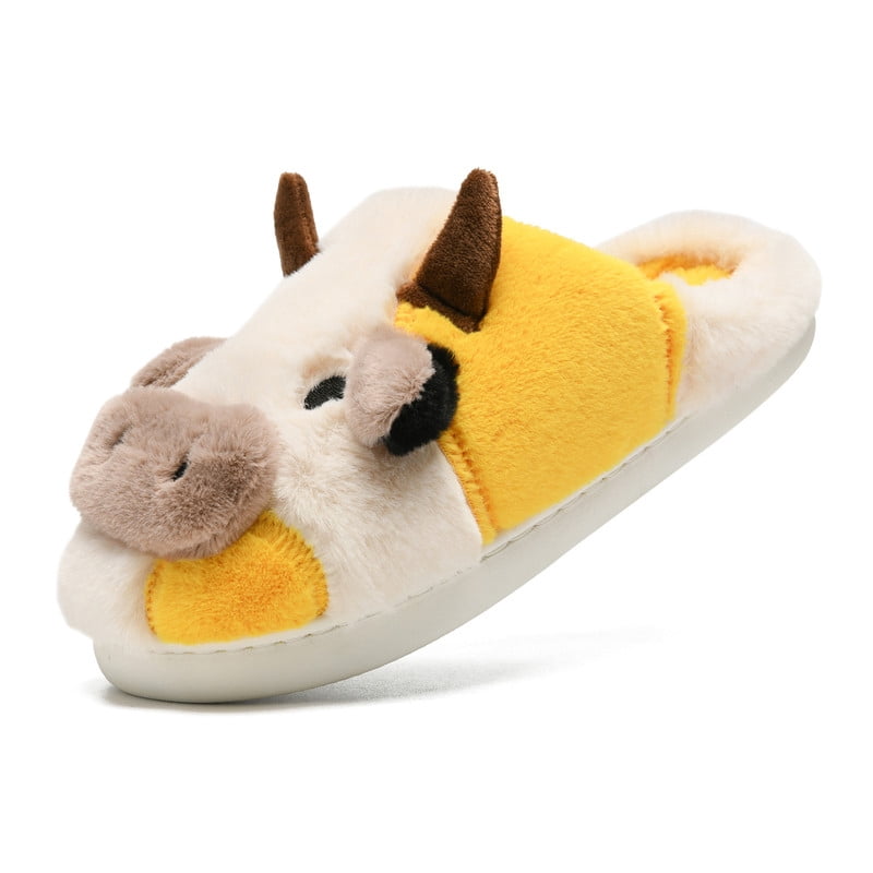 Cow Slippers for Girls Boys, Cute Cozy Cartoon Fuzzy Cow House Slipper ...