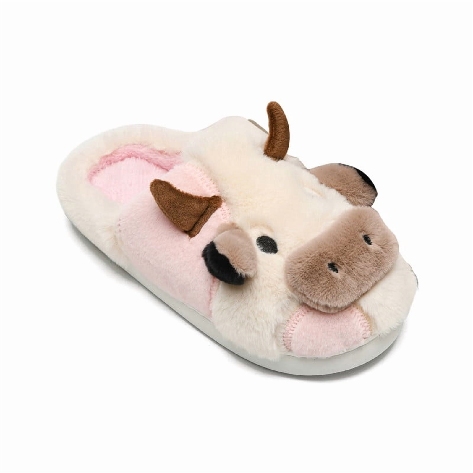 Cow Slippers for Women and Men, Fluffy Cute Cozy Cartoon Cow Cotton ...