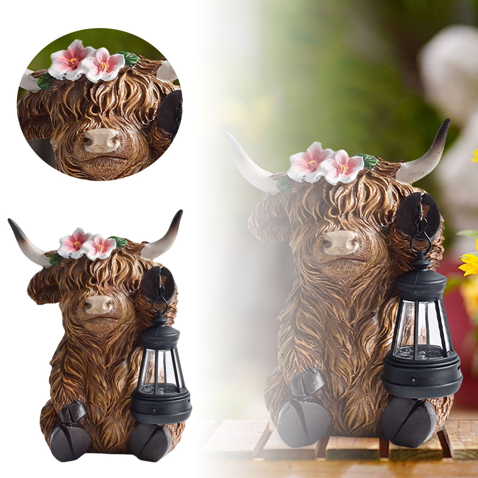 Cow Solar Garden Statue - Outdoor Animal Sculpture with LED Light for ...