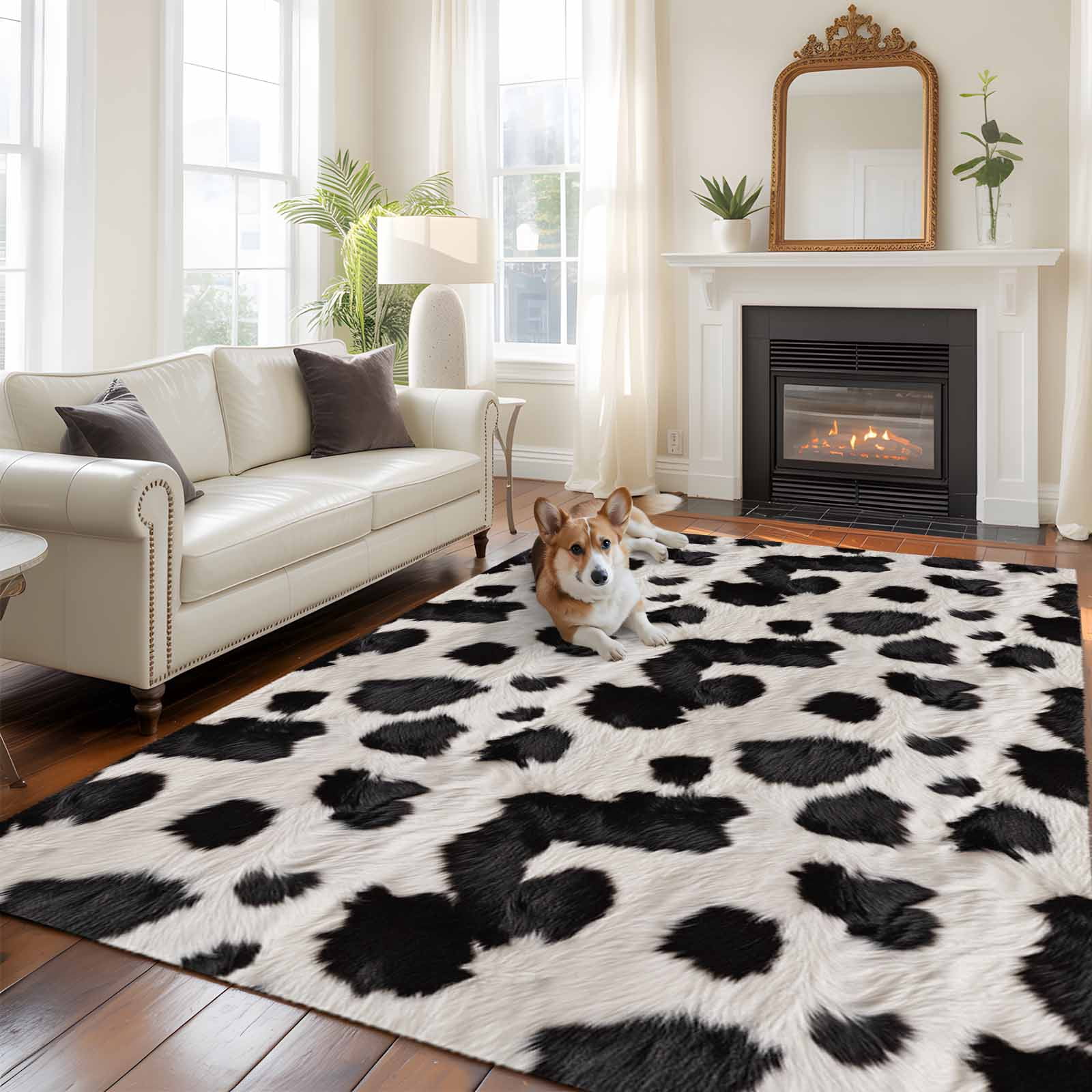 Cow Spots 5x7 Area Rugs for Living Room, Fluffy Hair Animal Skin Non ...
