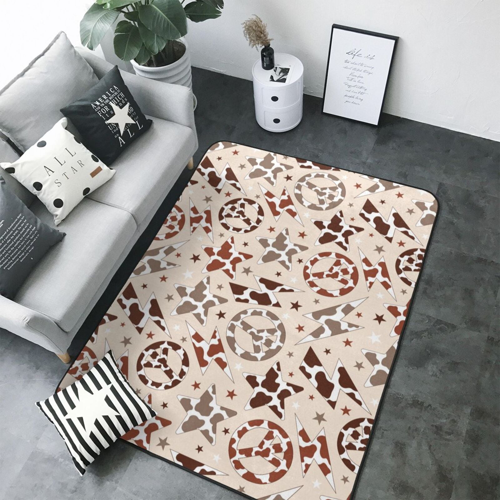 Cow Spots And Peace Area Rugs for Living Room Bedroom, 5x7 Soft Throw ...