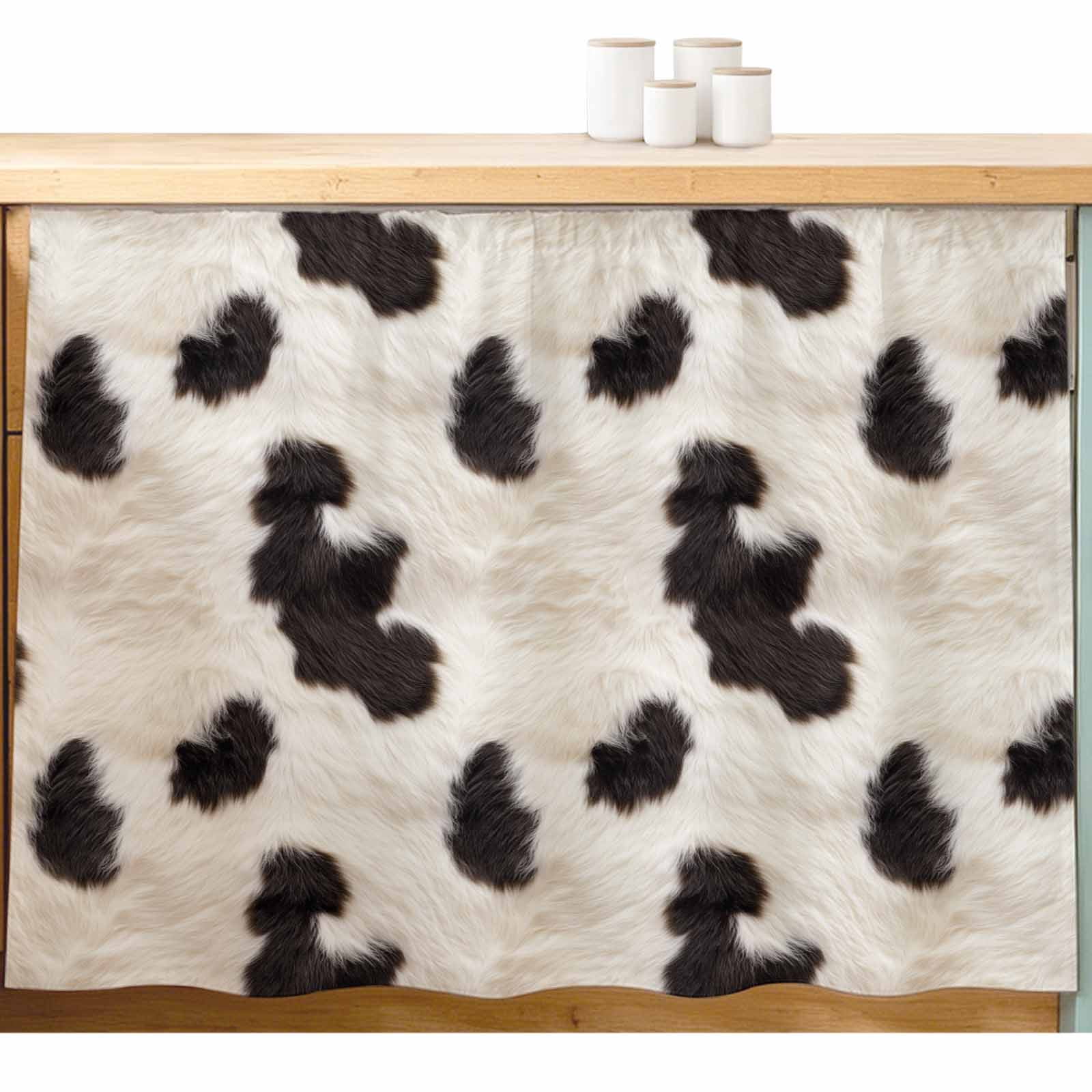 Cow Spots Cabinet Curtains Fluffy Animal Skin Sink Skirt Privacy Short ...