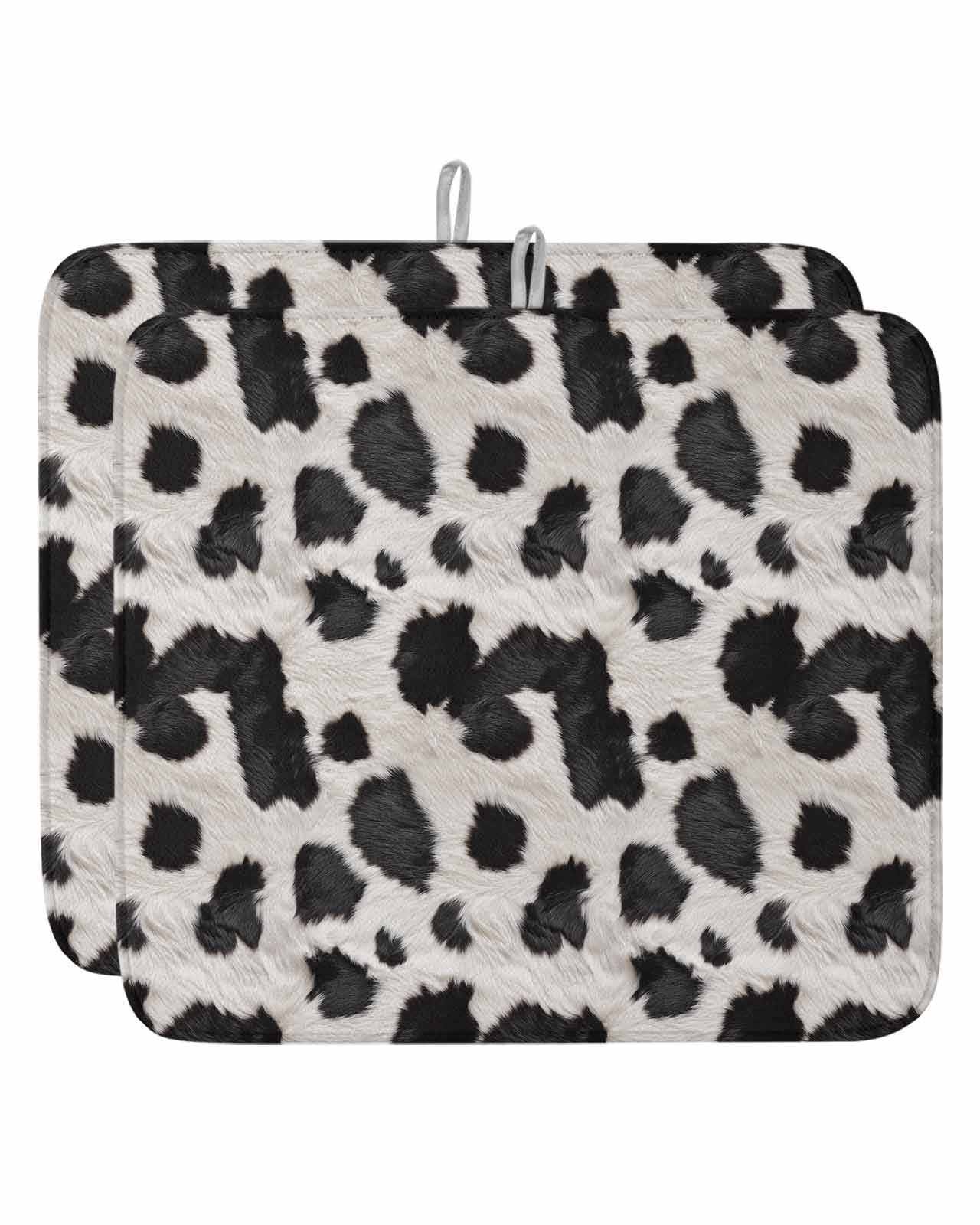 Cow Spots Dish Drying Mat 16x18 inch Fluffy Hair Animal Skin Super ...
