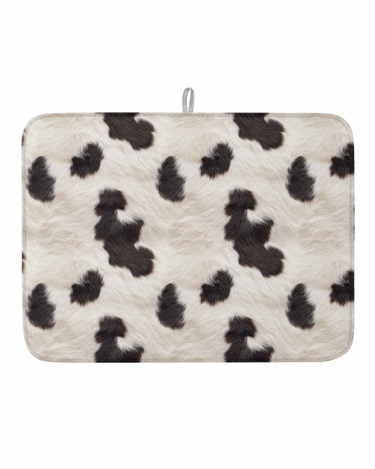 Cow Spots Dish Drying Mat 18x24 inch Fluffy Animal Skin Super Absorbent ...