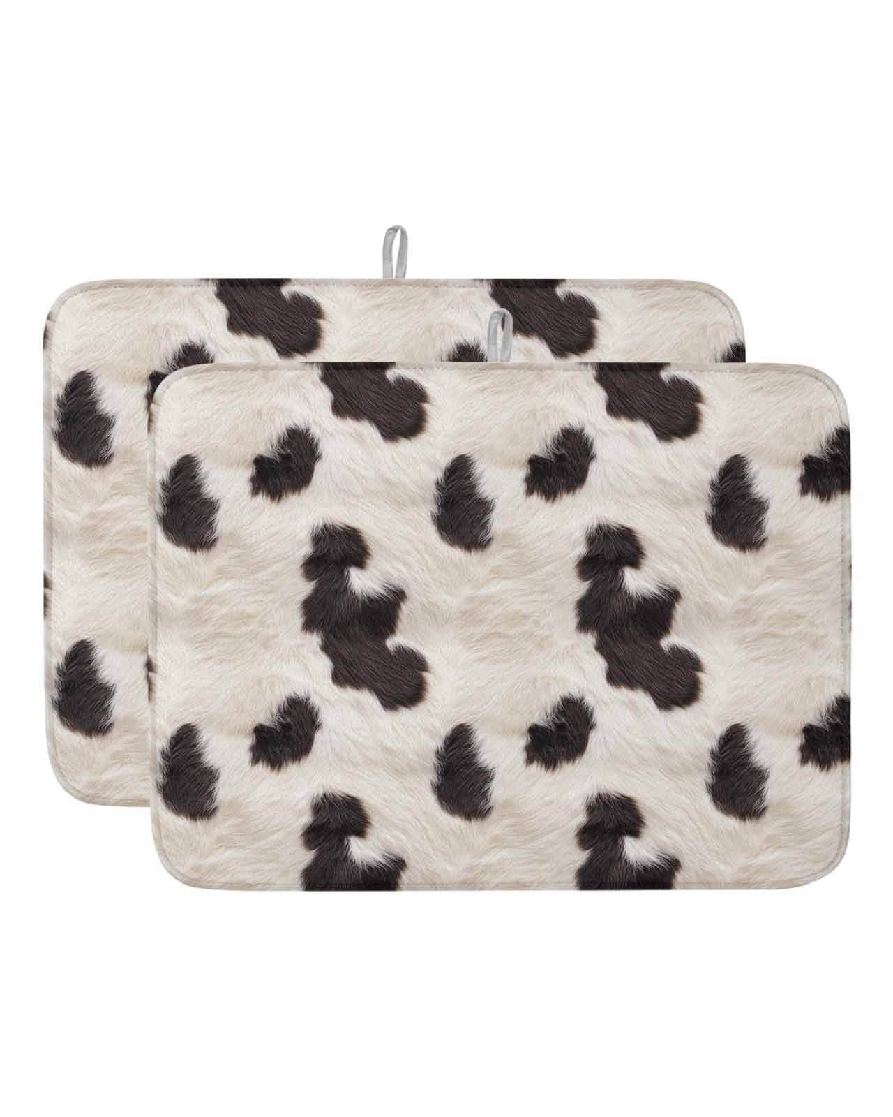 Cow Spots Dish Drying Mat 18x24 inch Fluffy Animal Skin Super Absorbent ...