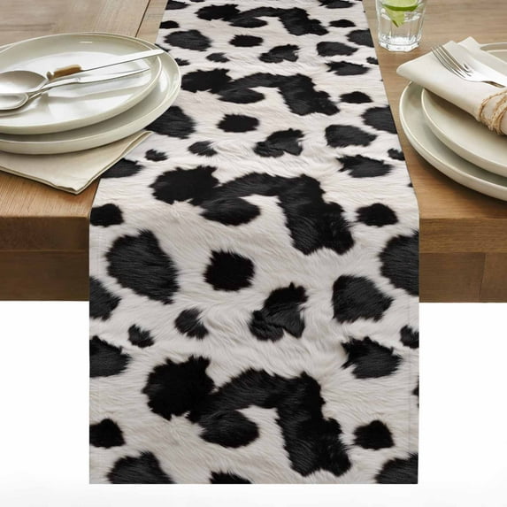 Cow Spots Table Runner 13x120 inch Fluffy Hair Cotton Linen Dining ...
