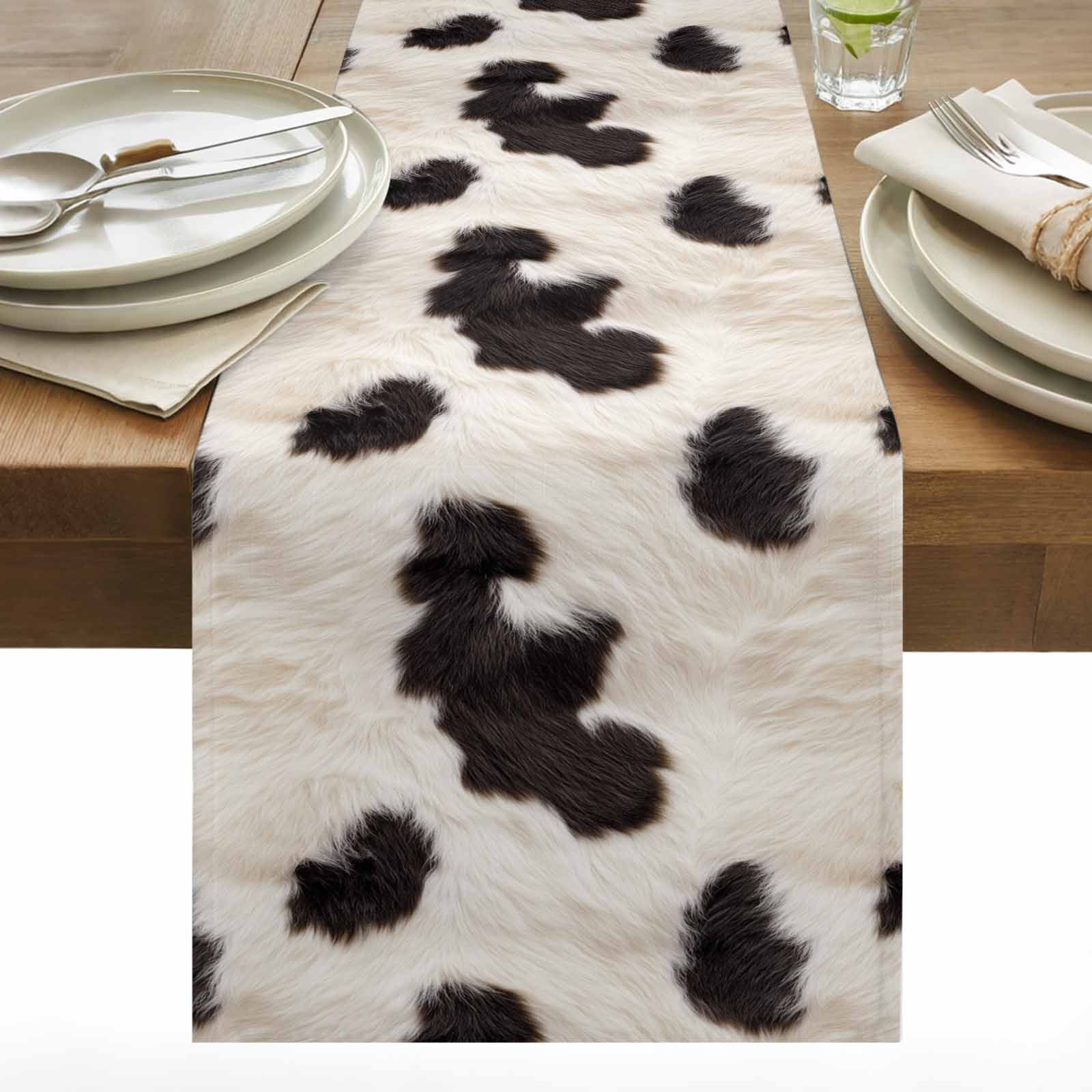 Cow Spots Table Runner 13x90 inch Fluffy Cotton Linen Dining Table ...