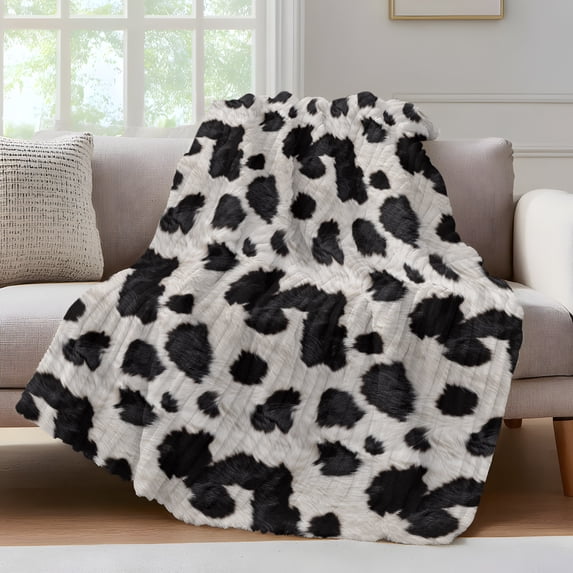 Cow Spots Throw Blanket for Couch Fluffy Hair Animal Skin Soft and Warm ...
