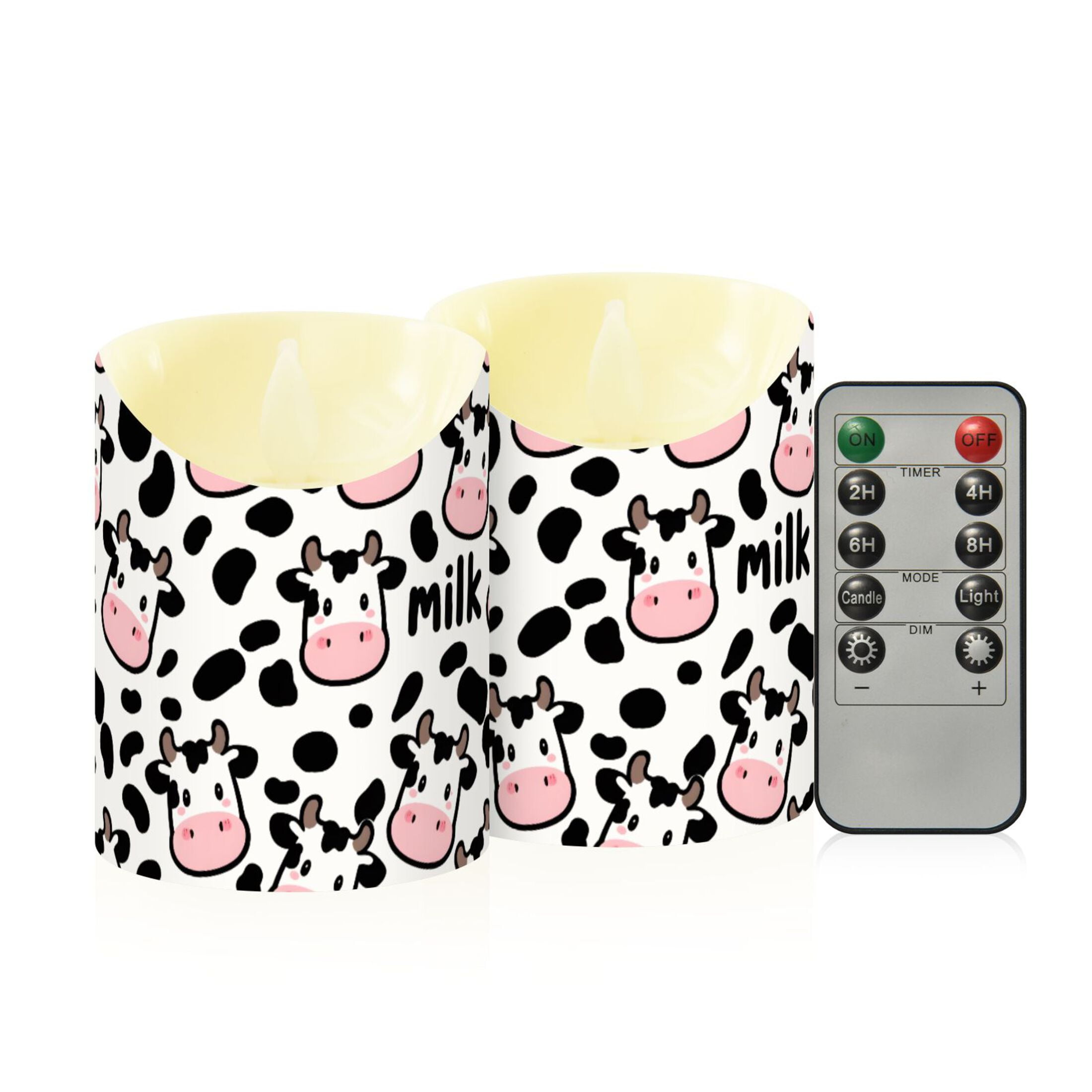 Cow Spotted Milk Pattern Flameless Candles 2 PCS with Remote Realistic ...