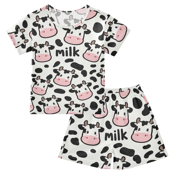 Cow Spotted Milk Pattern Summer Pajama Set Soft Cotton Short Sleeve ...